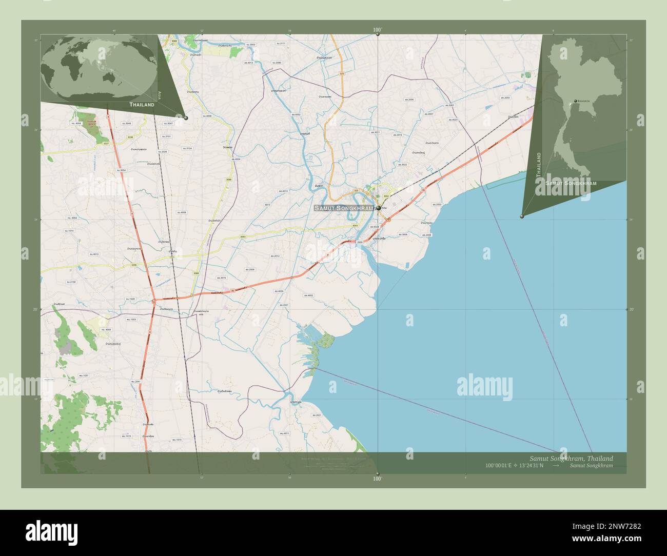 Samut Songkhram, province of Thailand. Open Street Map. Locations and ...