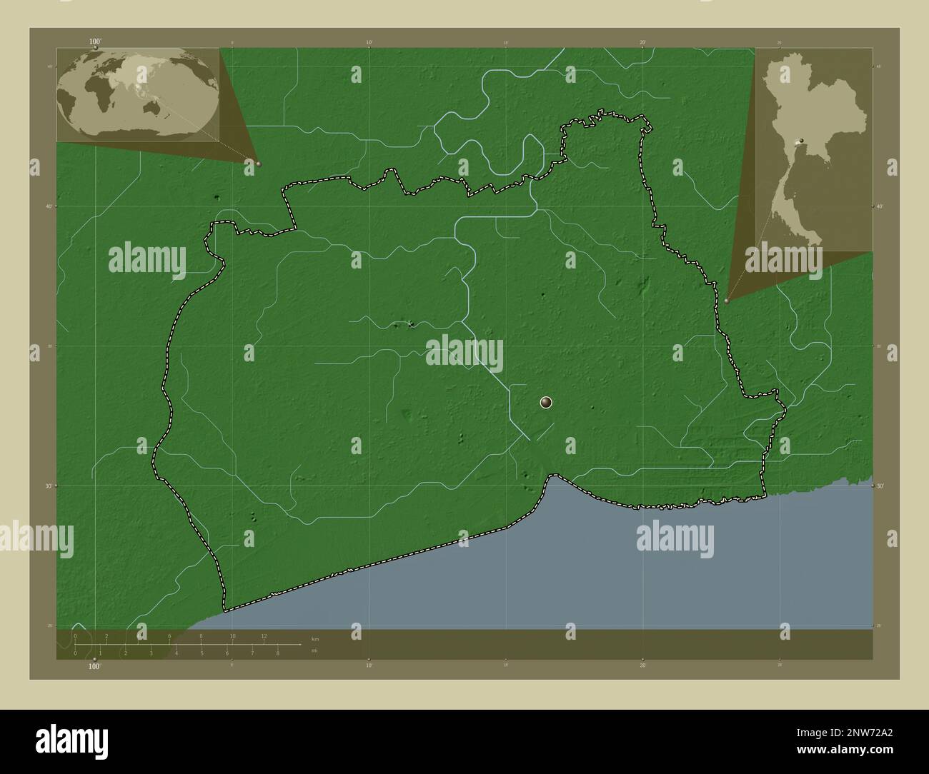 Samut Sakhon, province of Thailand. Elevation map colored in wiki style ...