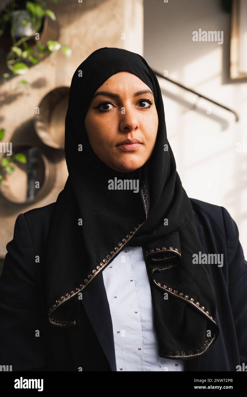 Vertical portrait of arabic woman with veil looking at camera Stock ...