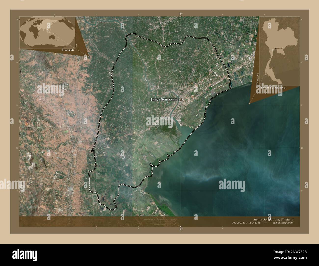 Samut Songkhram, province of Thailand. Low resolution satellite map ...