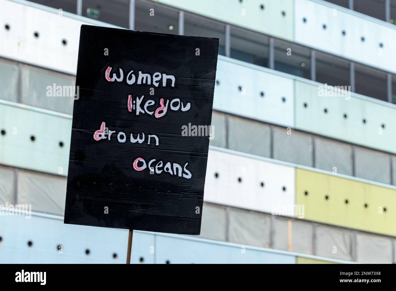Berlin, Germany 3/8/2020 Makeshift protest sign criticizing the ...