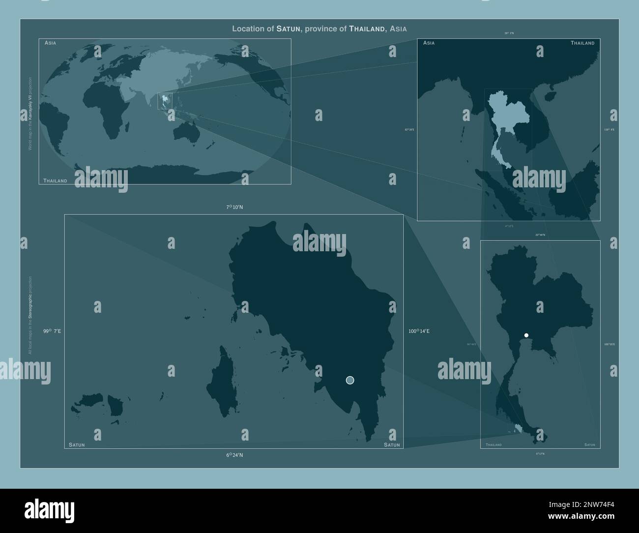 Satun, province of Thailand. Diagram showing the location of the region ...