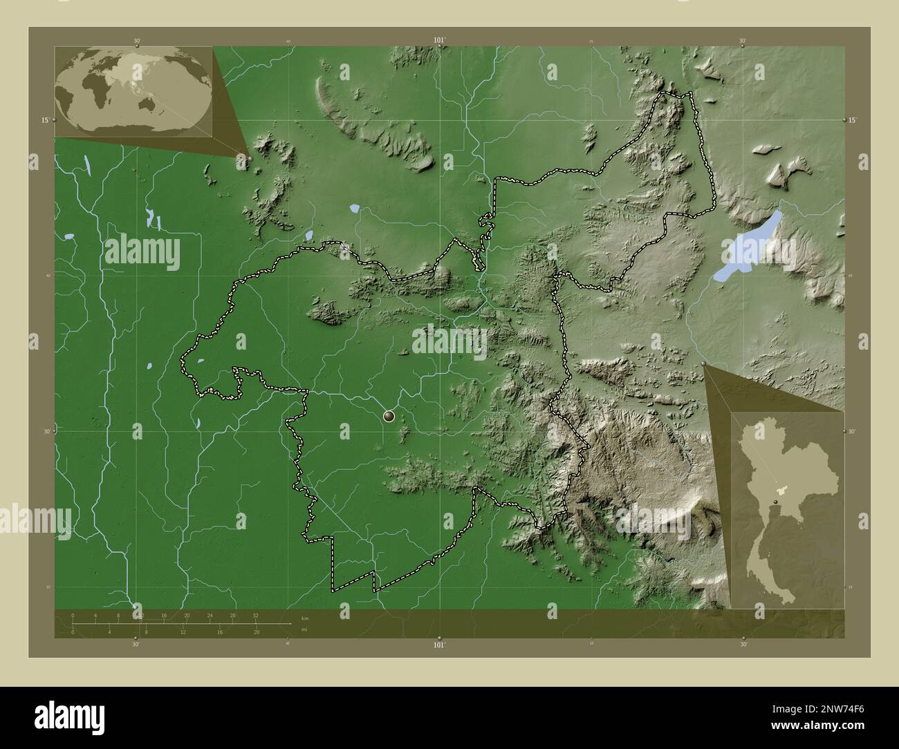 Saraburi, province of Thailand. Elevation map colored in wiki style ...