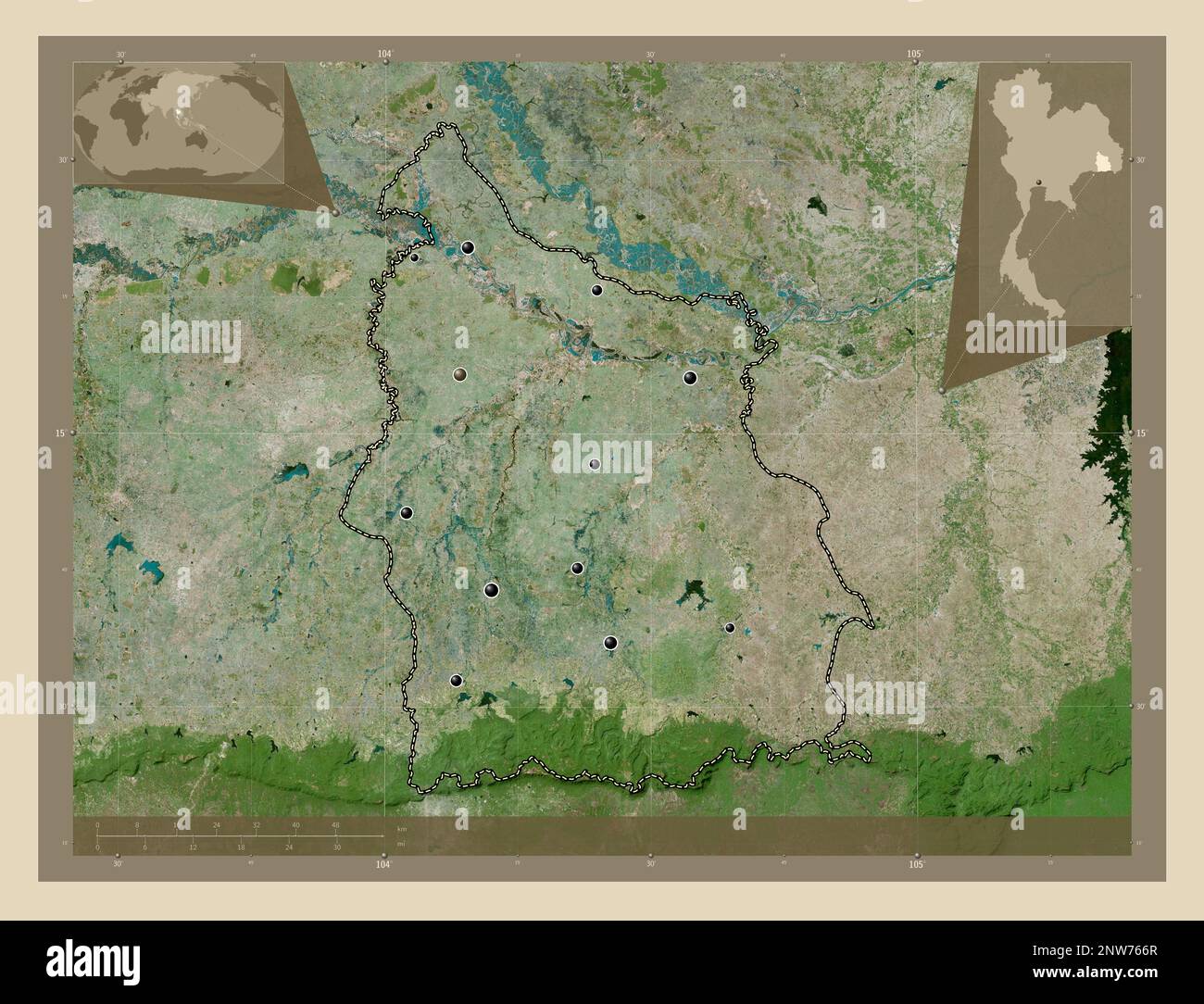 Si Sa Ket, province of Thailand. High resolution satellite map ...