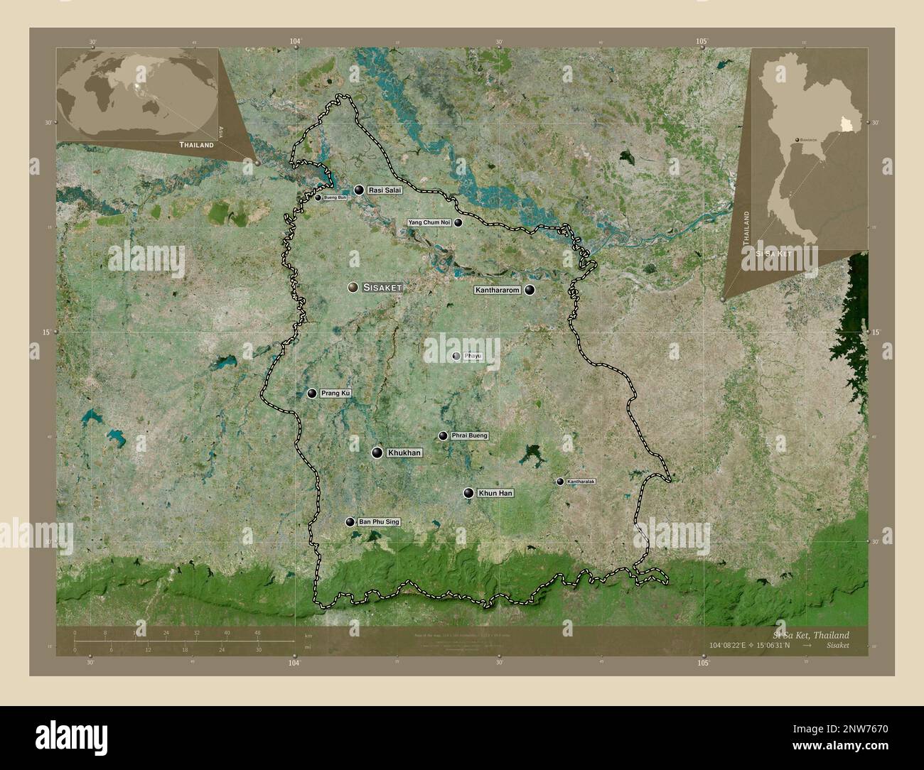 Si Sa Ket, province of Thailand. High resolution satellite map ...
