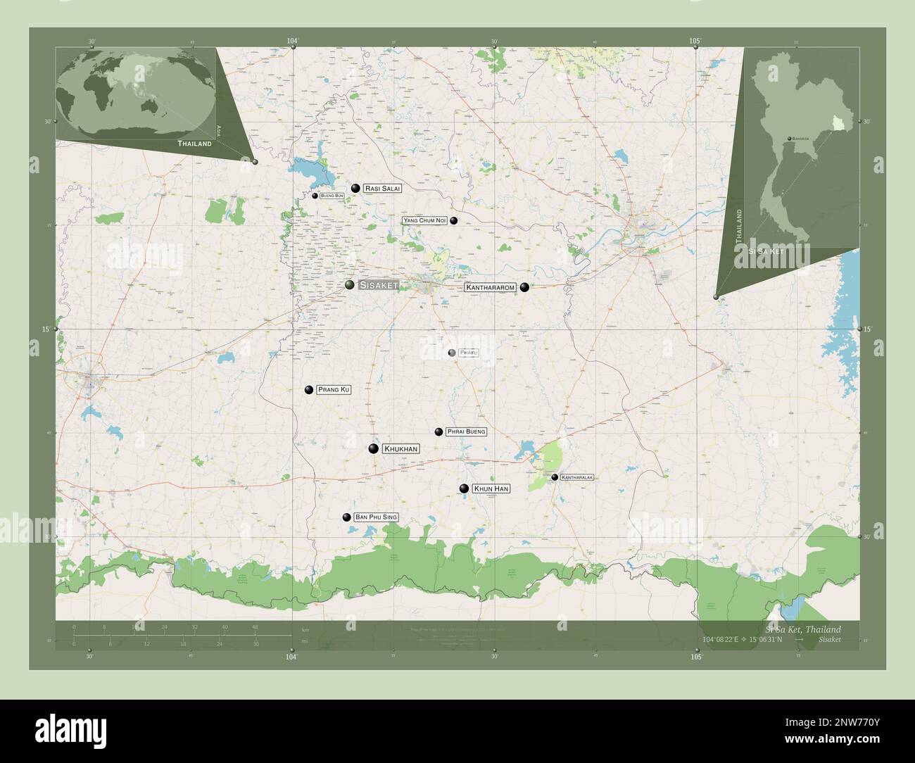 Si Sa Ket, province of Thailand. Open Street Map. Locations and names ...