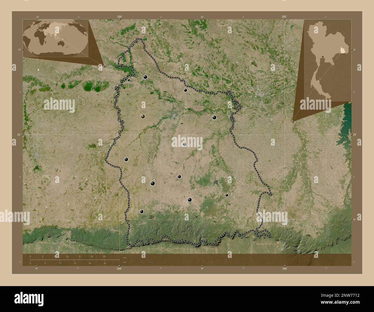 Si Sa Ket, province of Thailand. Low resolution satellite map ...