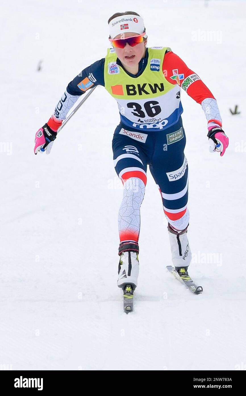 Ingvild Flugstad Oestberg of Norway crosses the finish line of the ...
