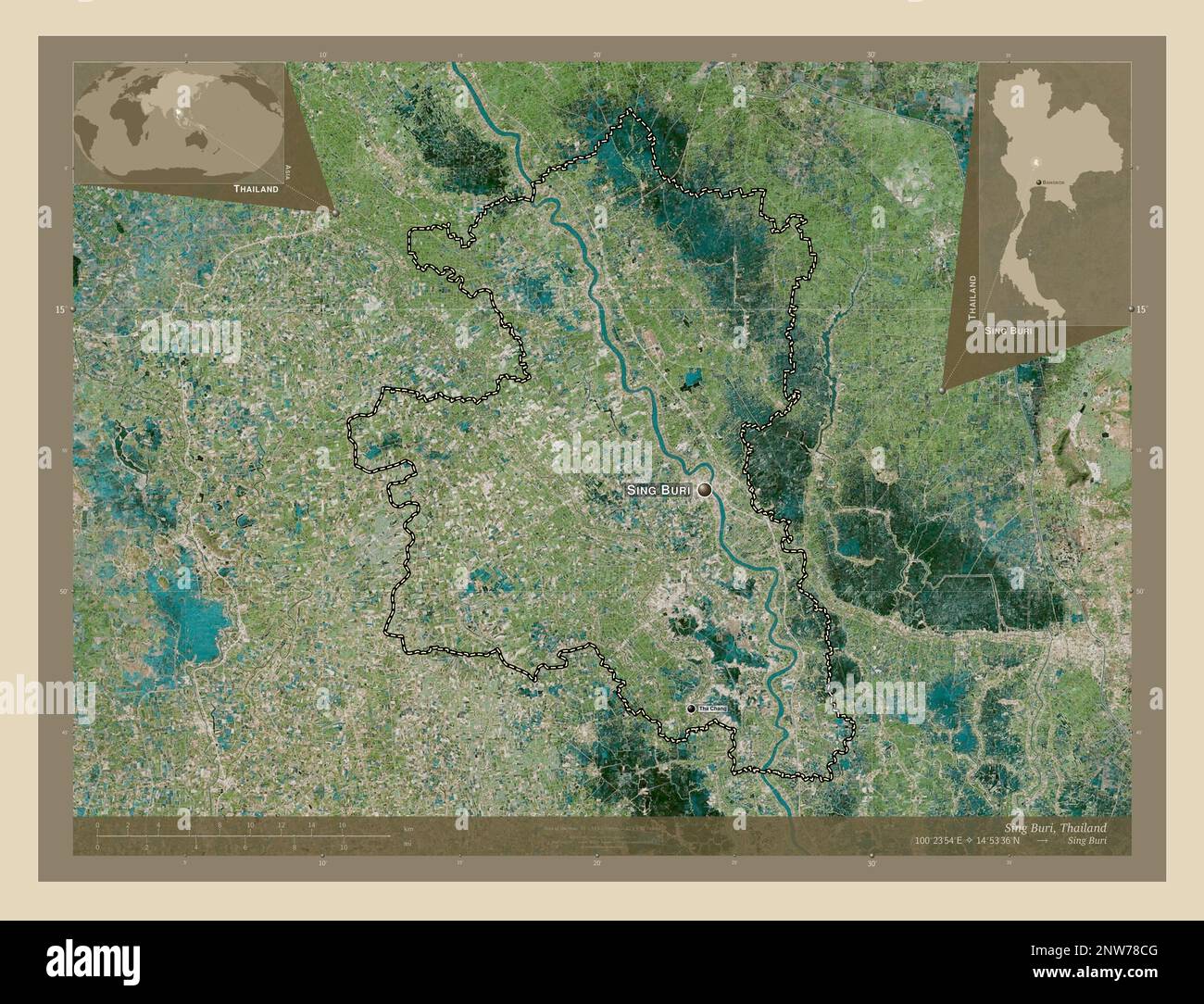 Sing Buri, province of Thailand. High resolution satellite map ...