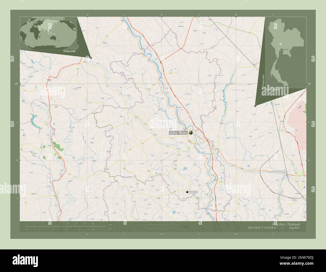 Sing Buri, province of Thailand. Open Street Map. Locations and names ...