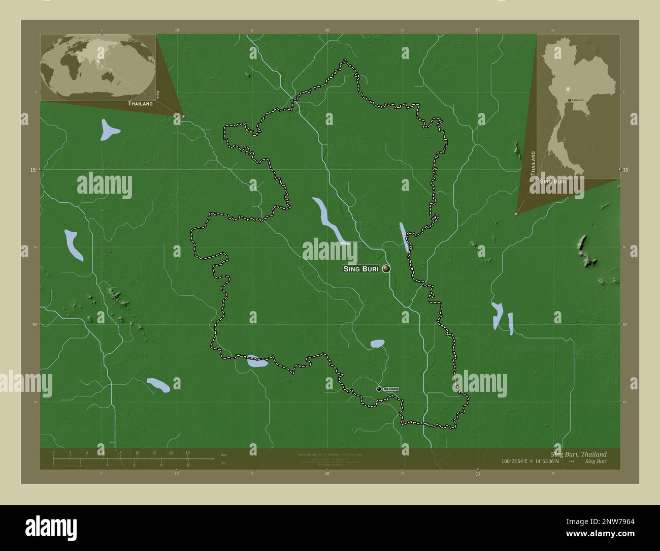 Sing Buri, province of Thailand. Elevation map colored in wiki style ...