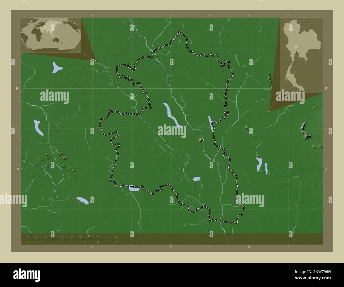 Sing Buri, province of Thailand. Elevation map colored in wiki style ...