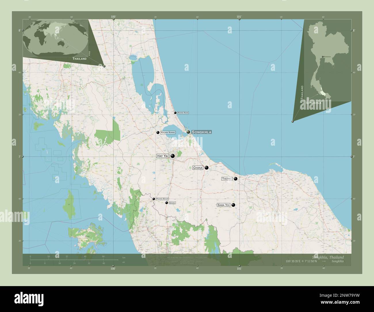 Songkhla, province of Thailand. Open Street Map. Locations and names of ...