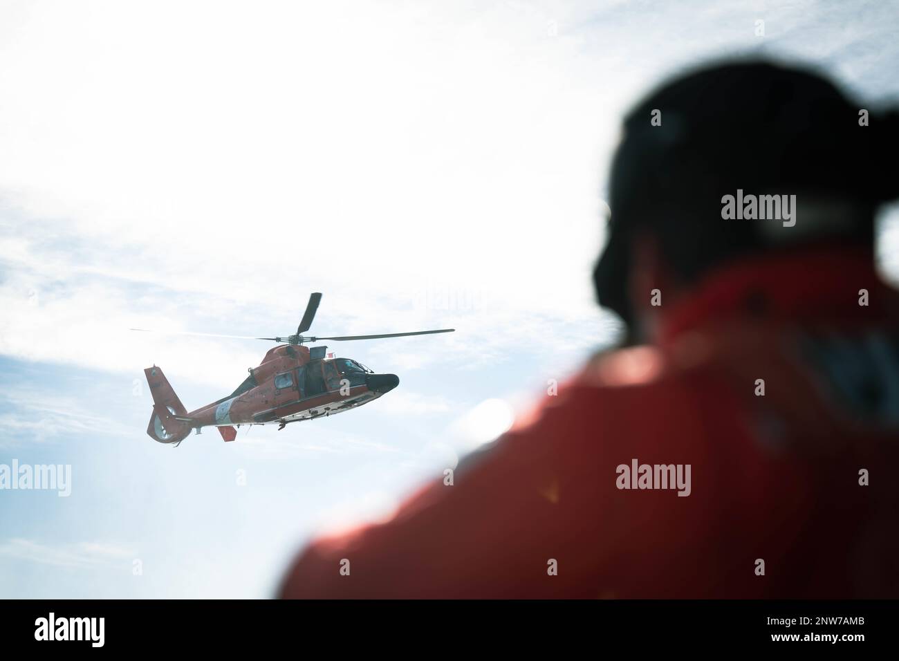 A U.S. Coast Guard Eurocopter MH-65 Dolphin Helicopter from Air station ...
