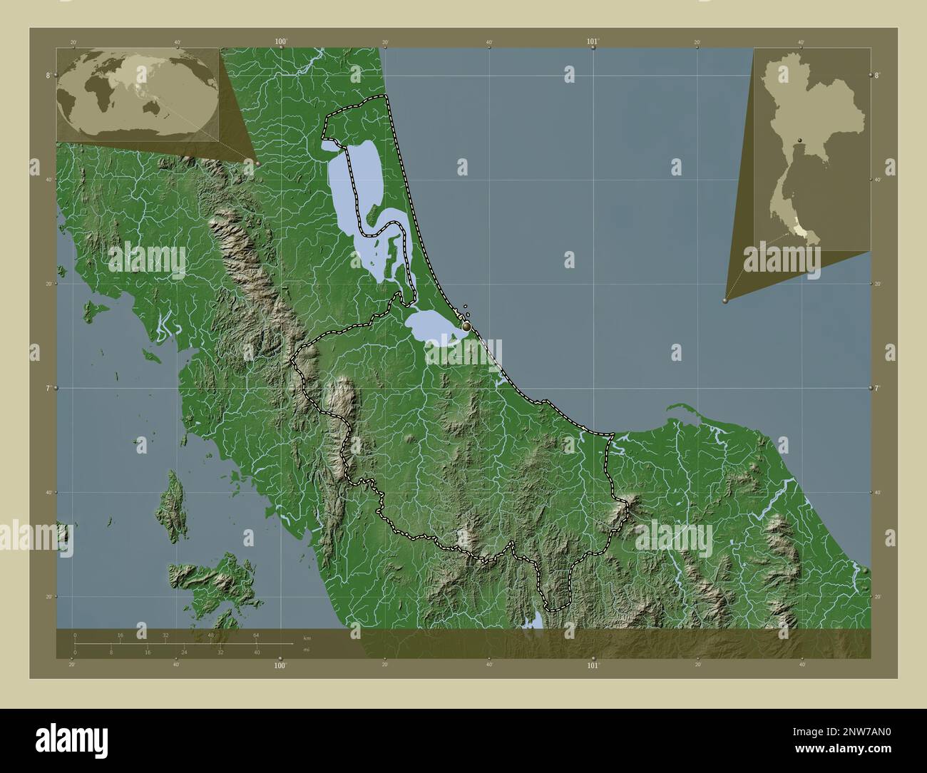 Songkhla, province of Thailand. Elevation map colored in wiki style ...