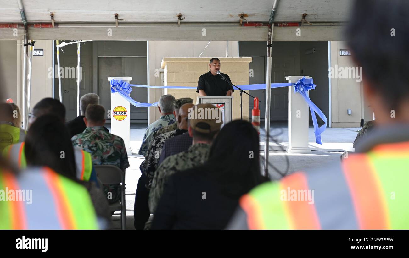 The Housing Project Office lead speaks to a crowd of 36th Wing and ...