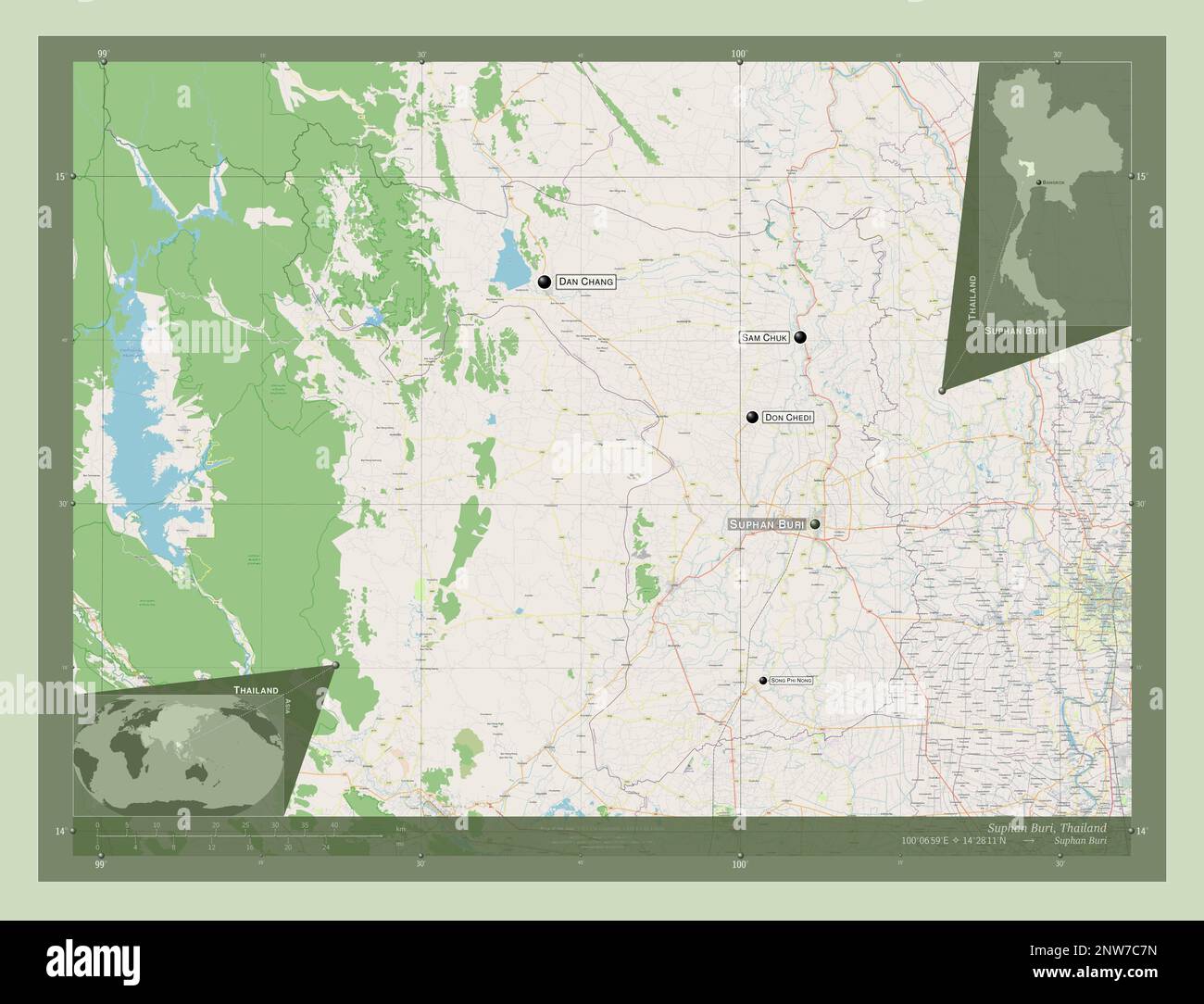 Suphan Buri, province of Thailand. Open Street Map. Locations and names ...
