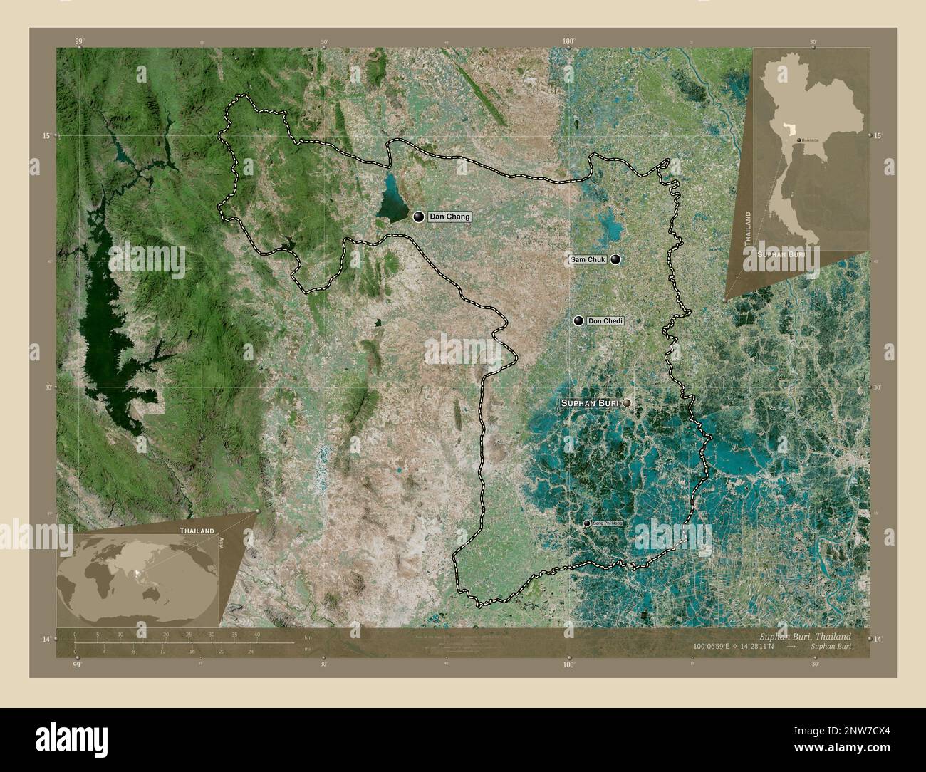 Suphan Buri, province of Thailand. High resolution satellite map ...