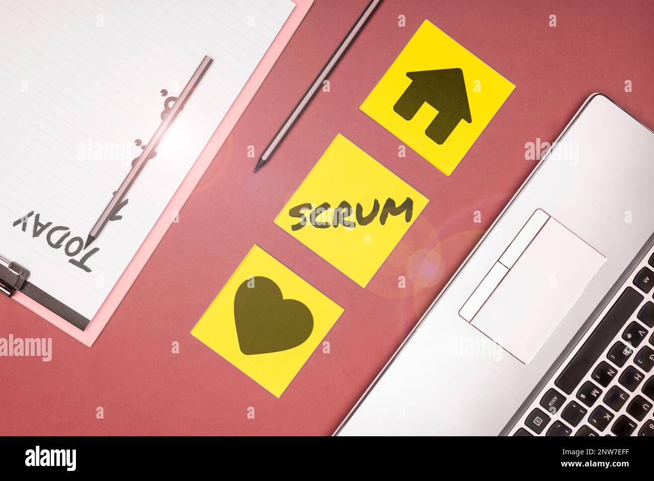 Text sign showing Scrum, Business overview handwriting as distinct from print written characters ...