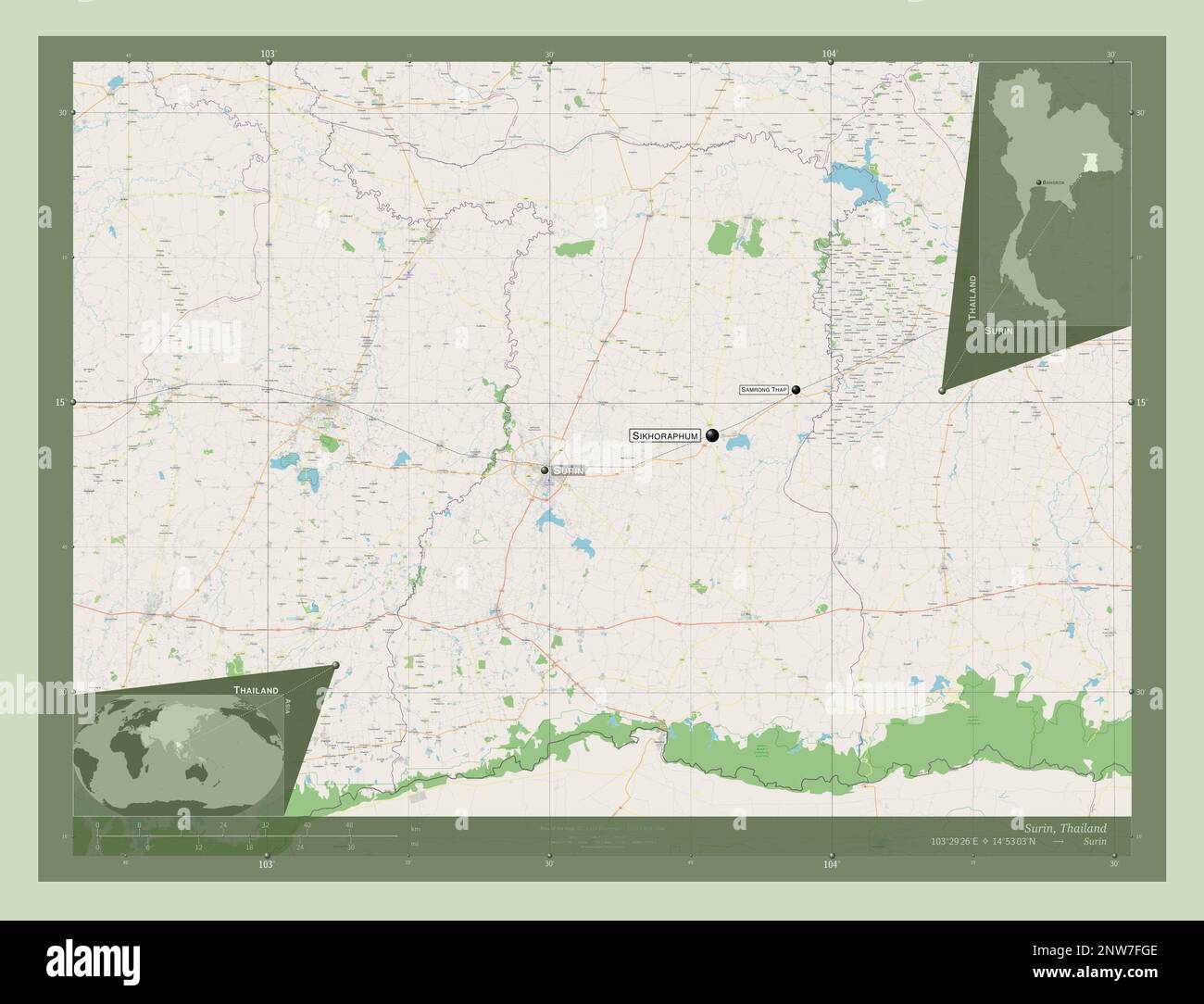 Surin, province of Thailand. Open Street Map. Locations and names of ...