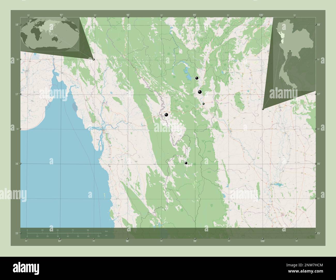 Tak, province of Thailand. Open Street Map. Locations of major cities ...