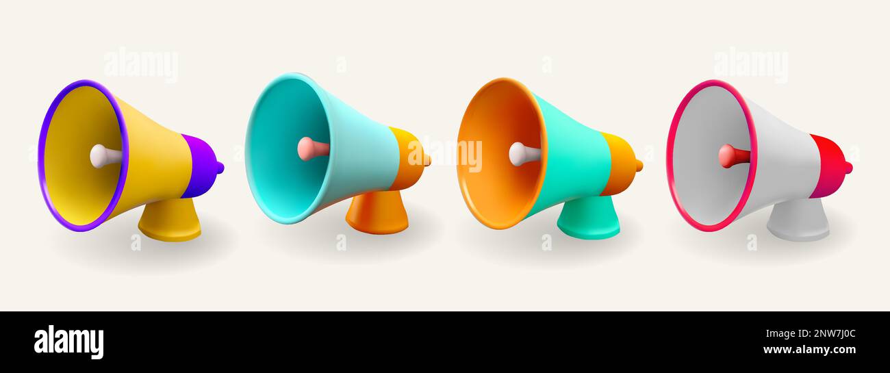 3d icon vector speaker set, megaphone announcement marketing render ad ...