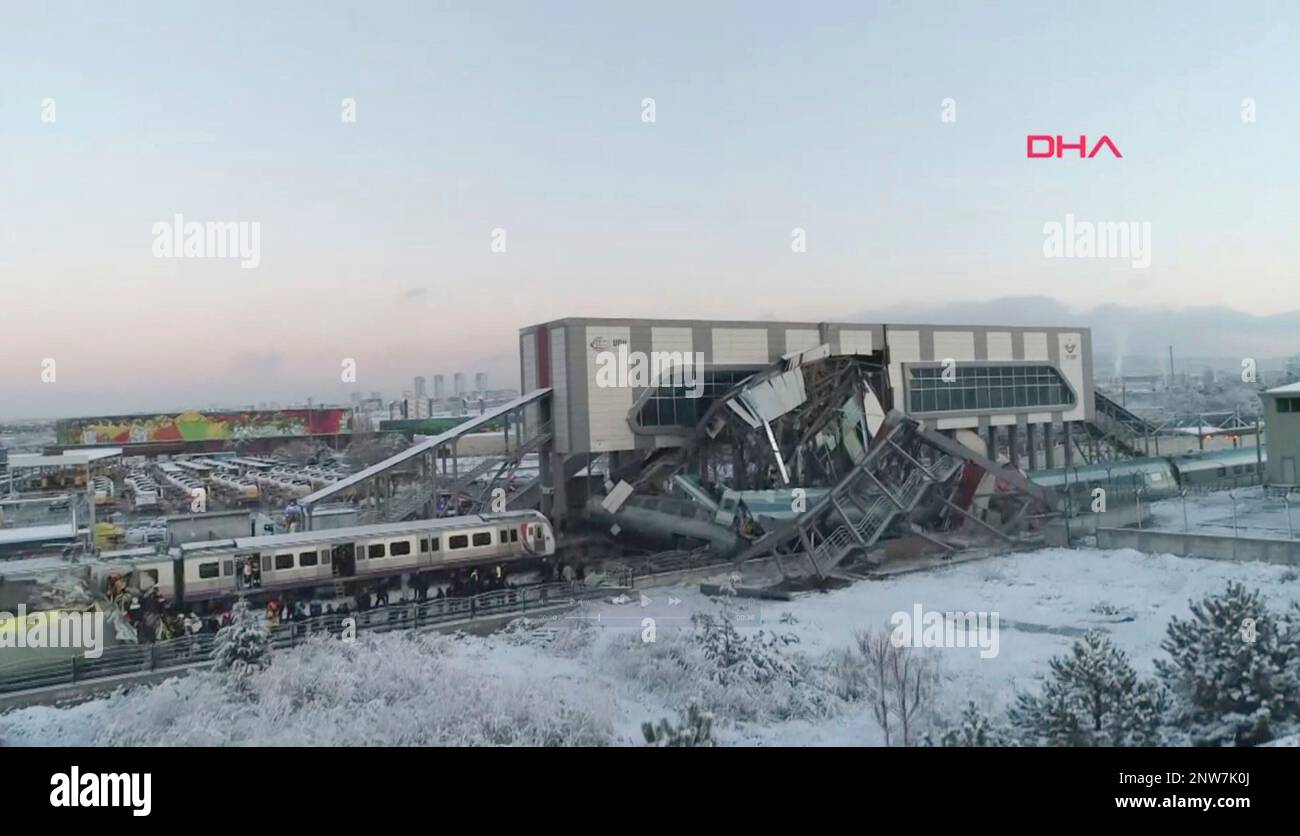 This image made from video shows aftermath of a high-speed train crash ...