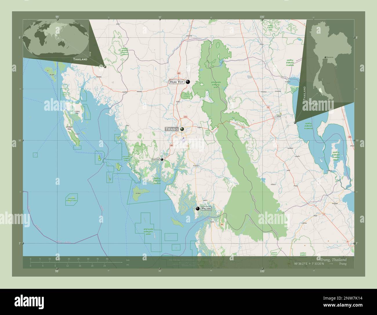 Trang, province of Thailand. Open Street Map. Locations and names of ...