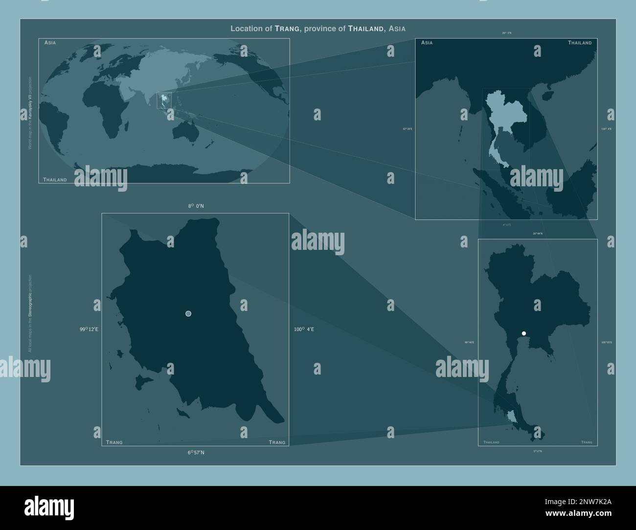 Trang, province of Thailand. Diagram showing the location of the region ...