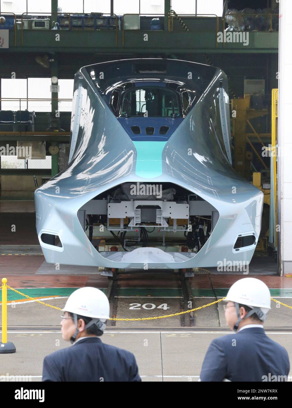 A test car, named ALFA-X, of a new Shinkansen bullet train model ...