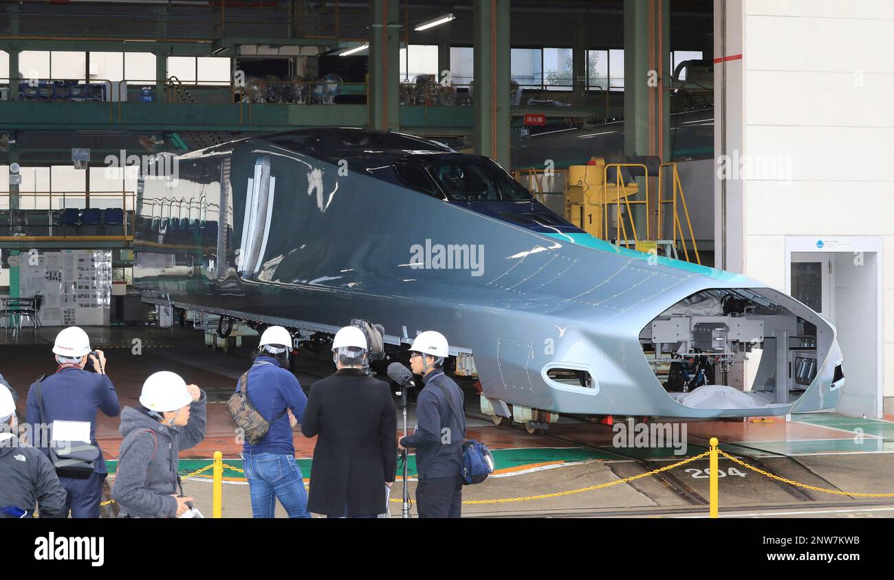 A test car, named ALFA-X, of a new Shinkansen bullet train model ...