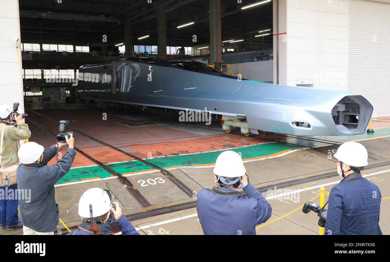 A test car, named ALFA-X, of a new Shinkansen bullet train model ...