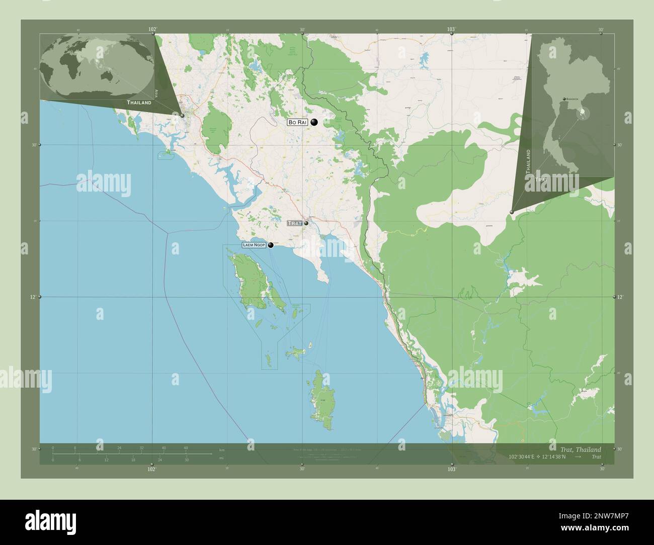 Trat, province of Thailand. Open Street Map. Locations and names of ...