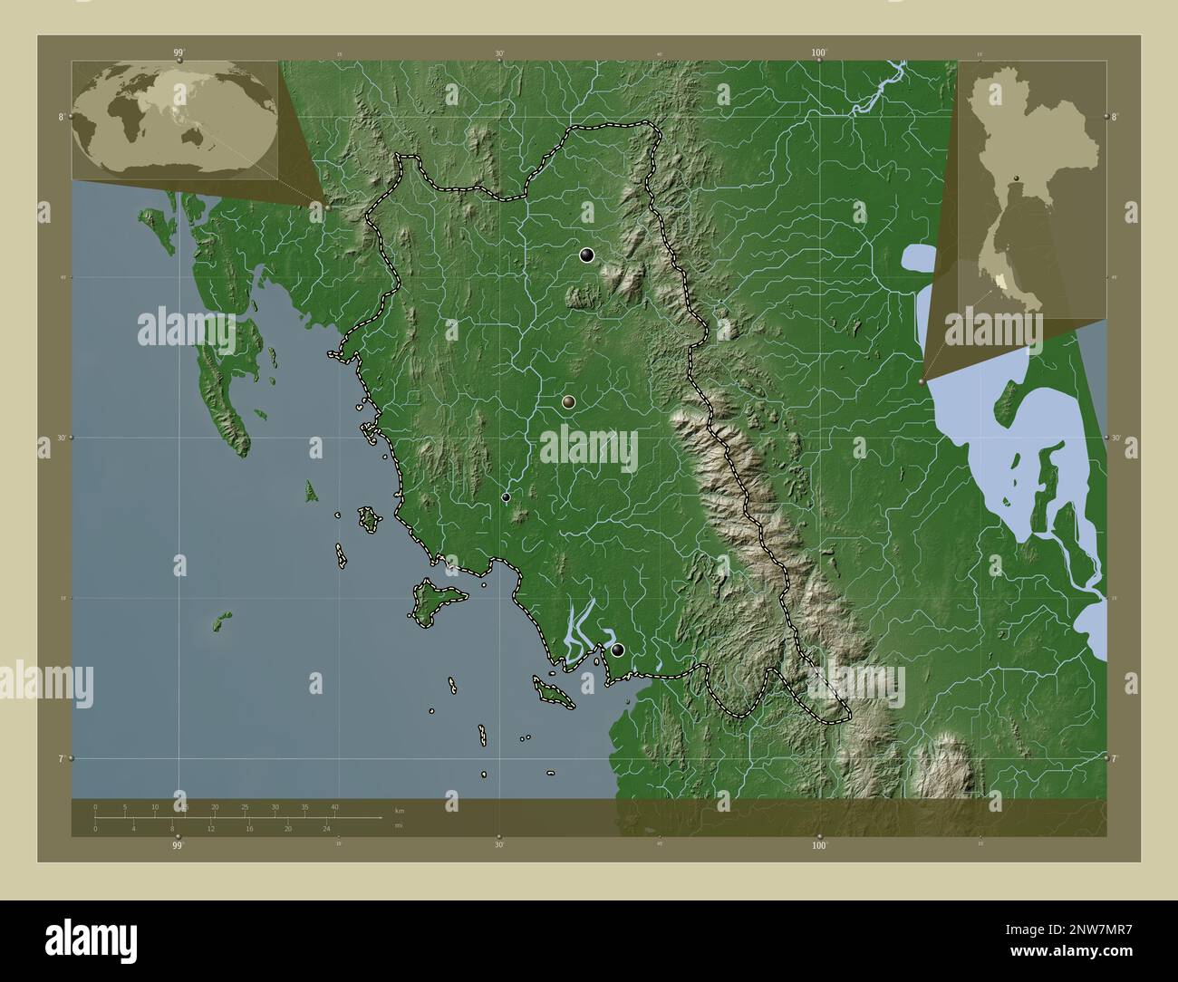 Trang, province of Thailand. Elevation map colored in wiki style with ...