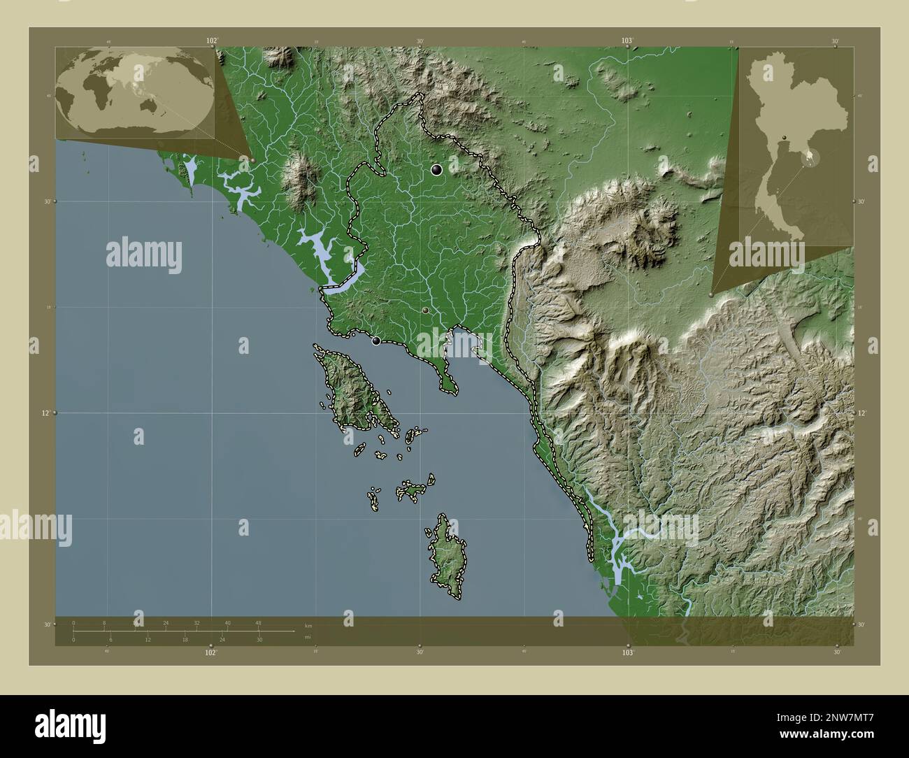 Trat, province of Thailand. Elevation map colored in wiki style with ...