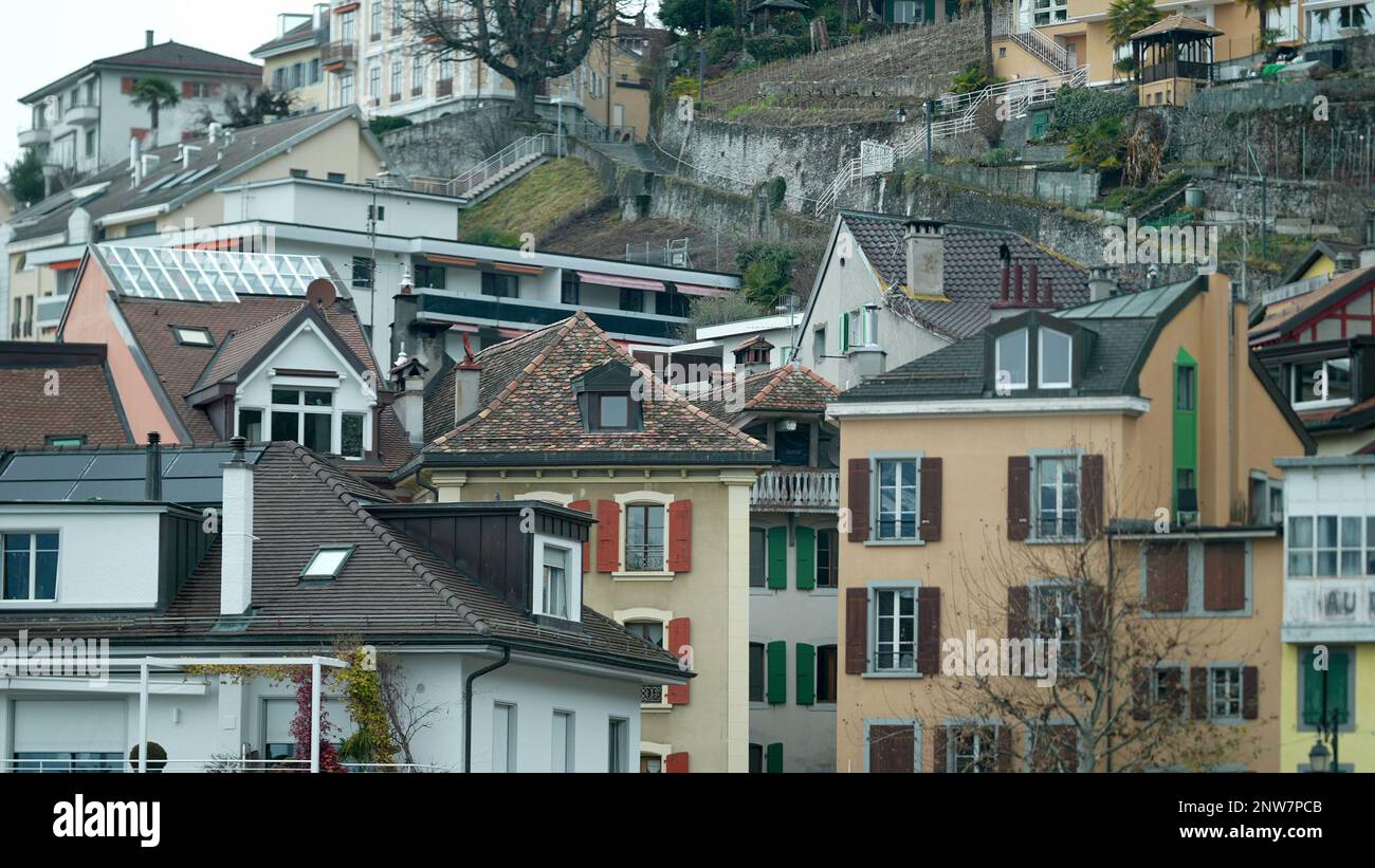 Traditional old European buildings. Swiss view Stock Photo - Alamy