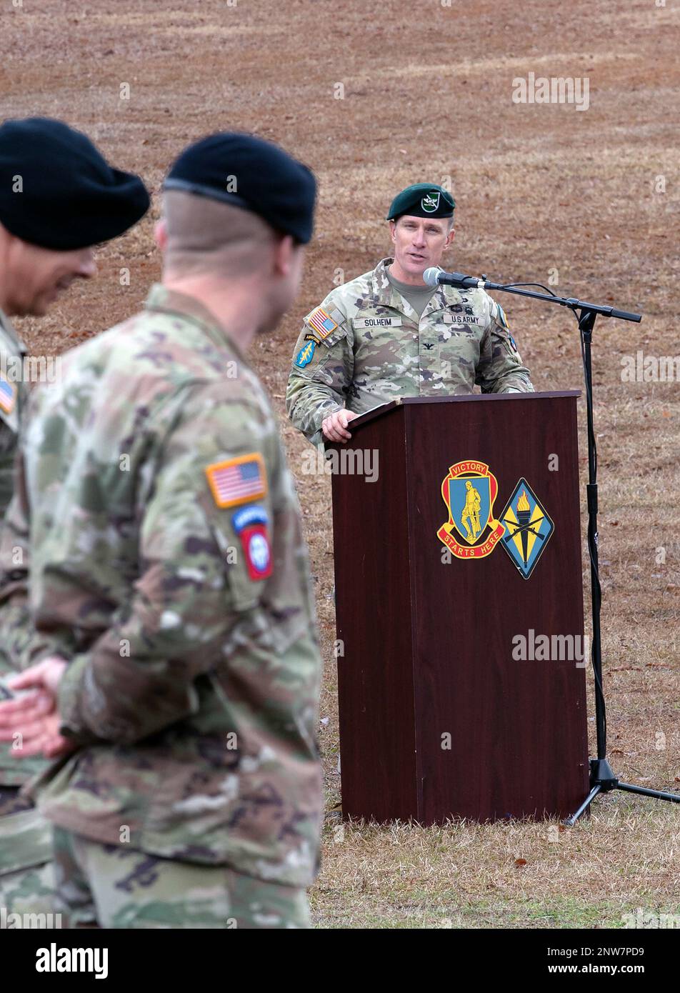 Col. Kent Solheim, 165th Infantry Brigade commander, speaks about the ...