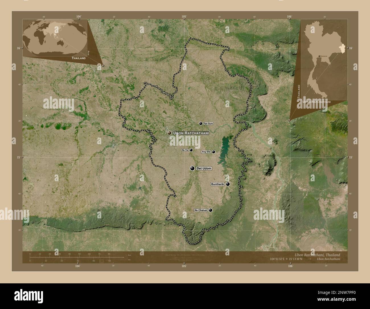 Ubon Ratchathani, province of Thailand. Low resolution satellite map ...