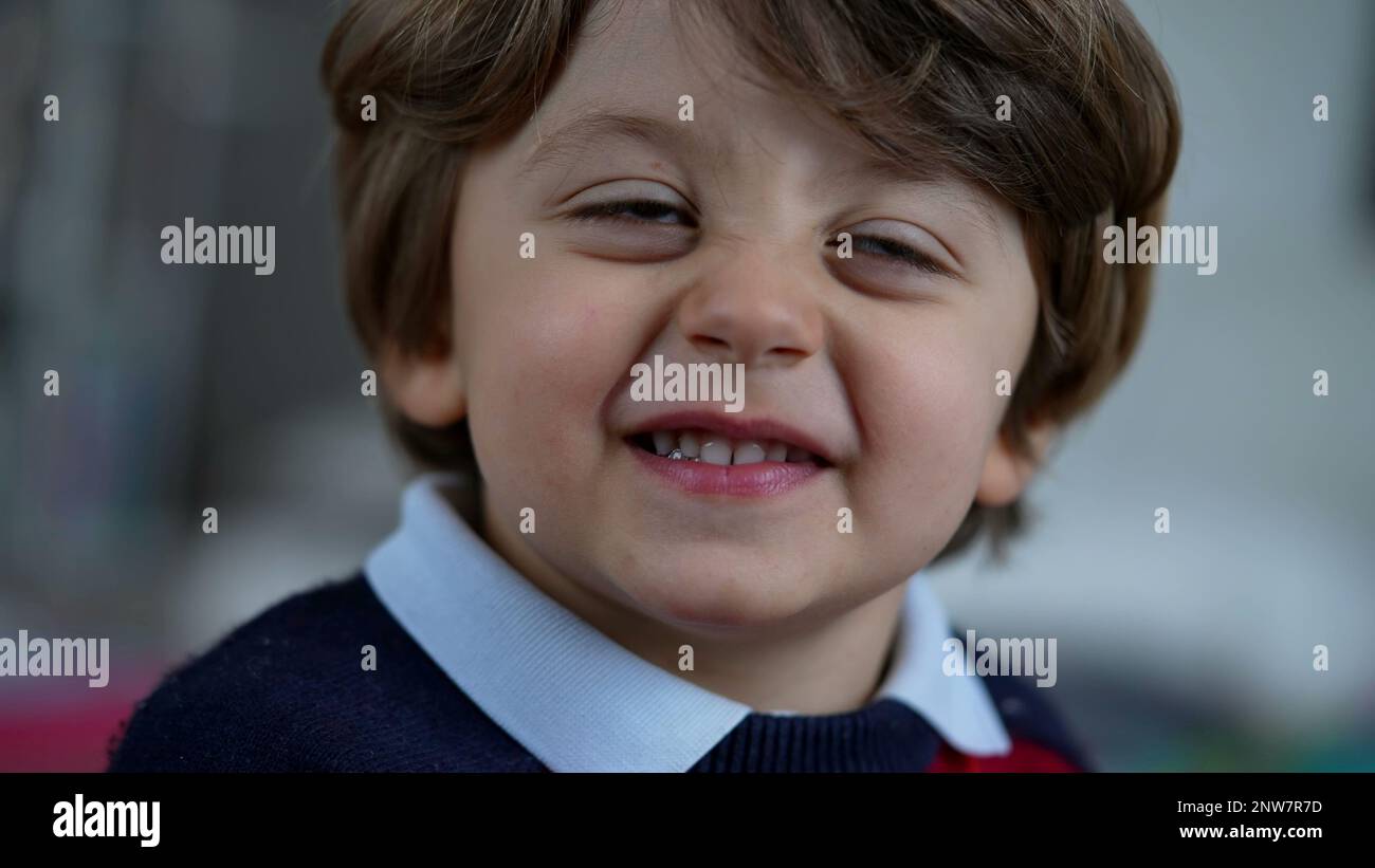 One small boy OH NO reaction. Little kid with disgust reaction covering ...