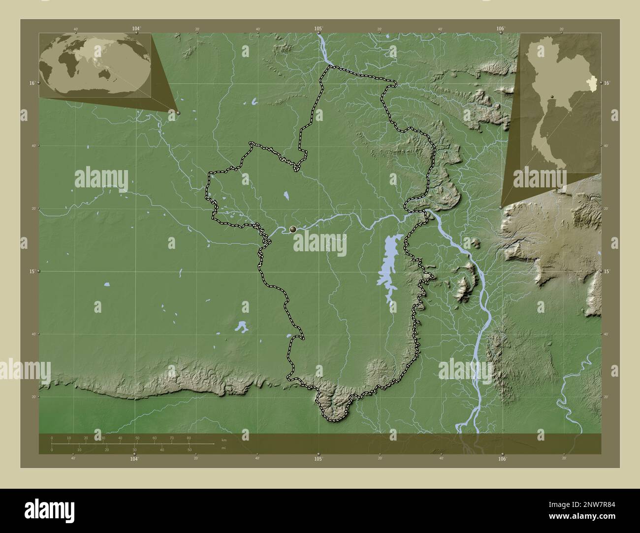 Ubon Ratchathani, province of Thailand. Elevation map colored in wiki ...