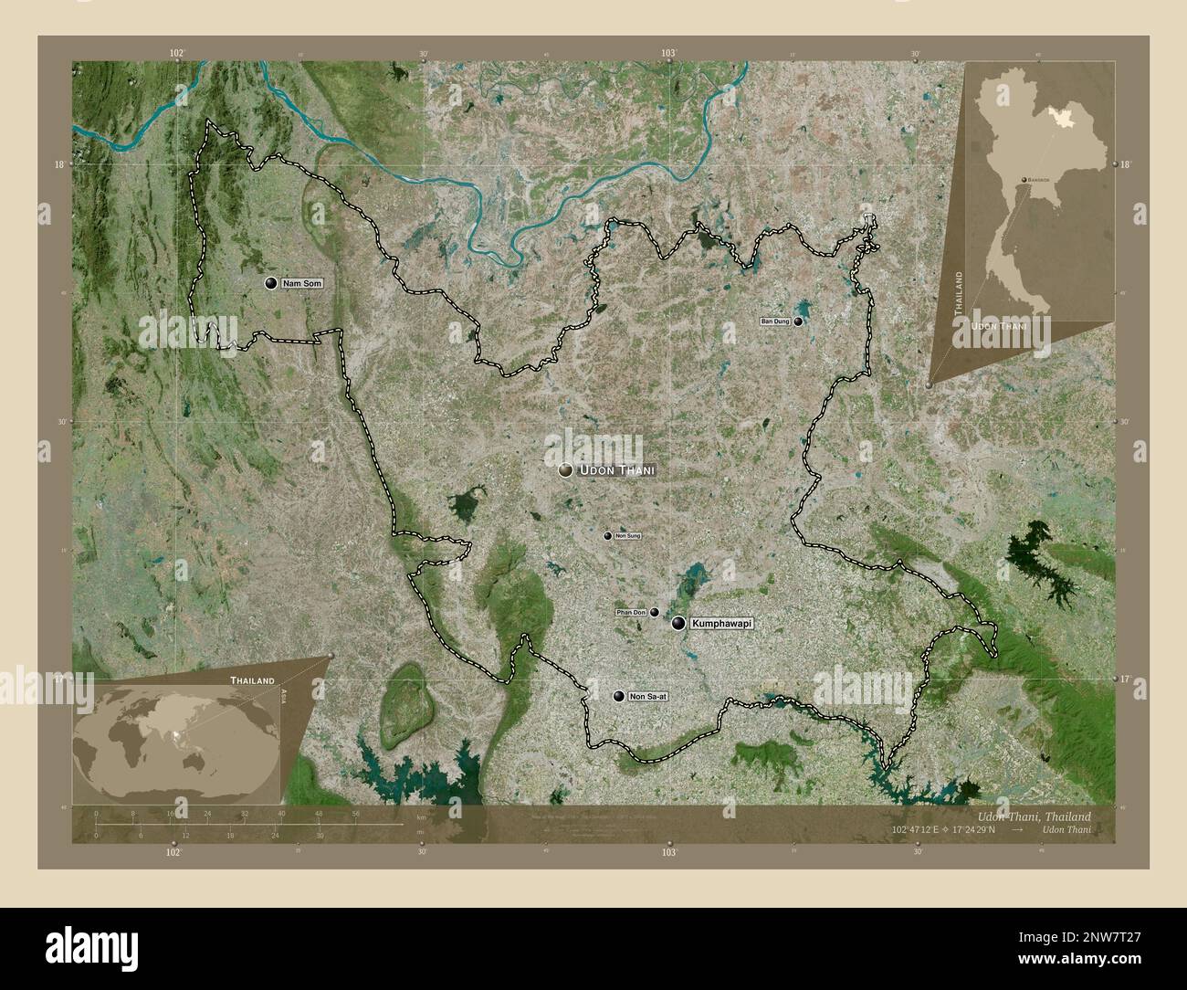Udon Thani, province of Thailand. High resolution satellite map ...