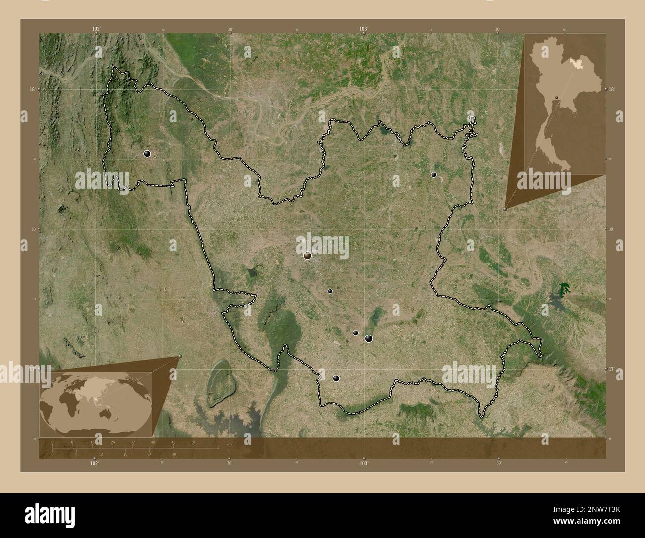 Udon Thani, province of Thailand. Low resolution satellite map ...