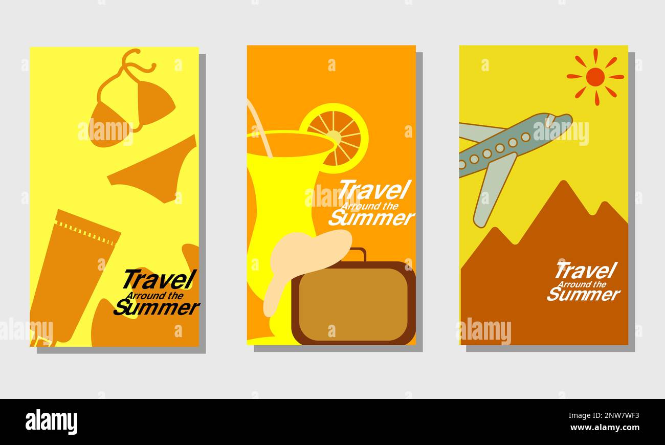 summer, holiday, vacation poster set. flat design. can be use for ...