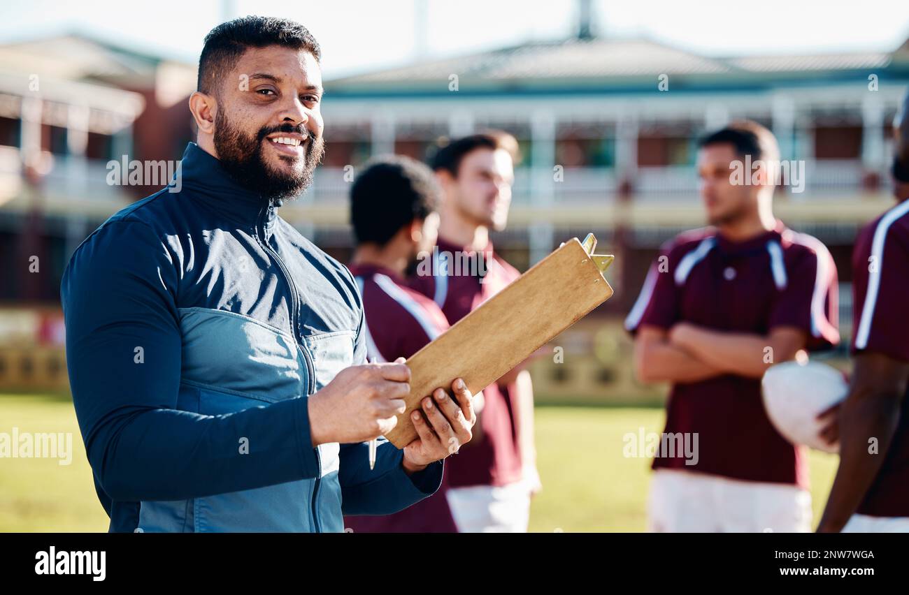 Sports, portrait or happy man with a strategy, planning or training ...