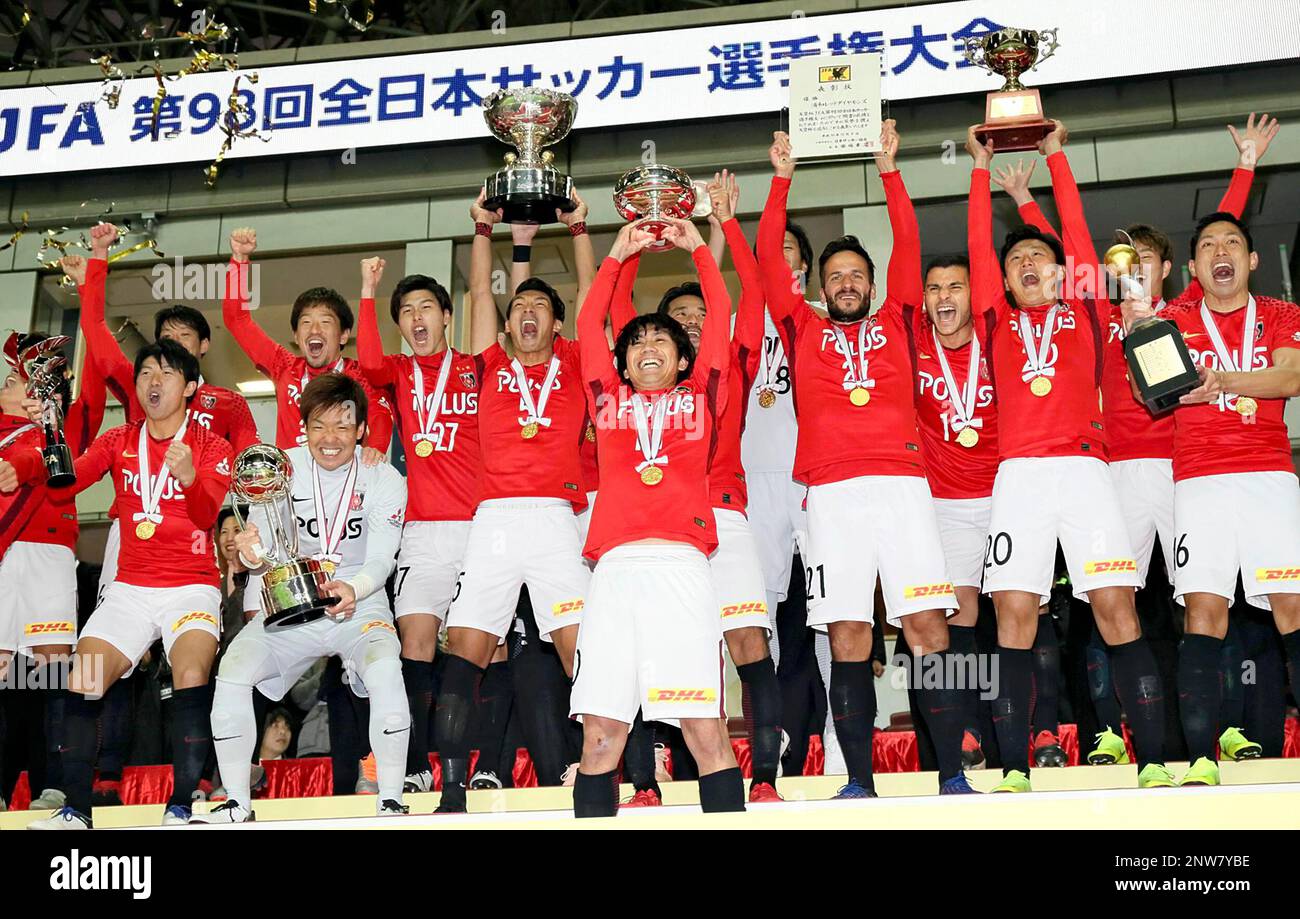 Urawa Reds' players celebrate after winning the Emperor's Cup Final ...