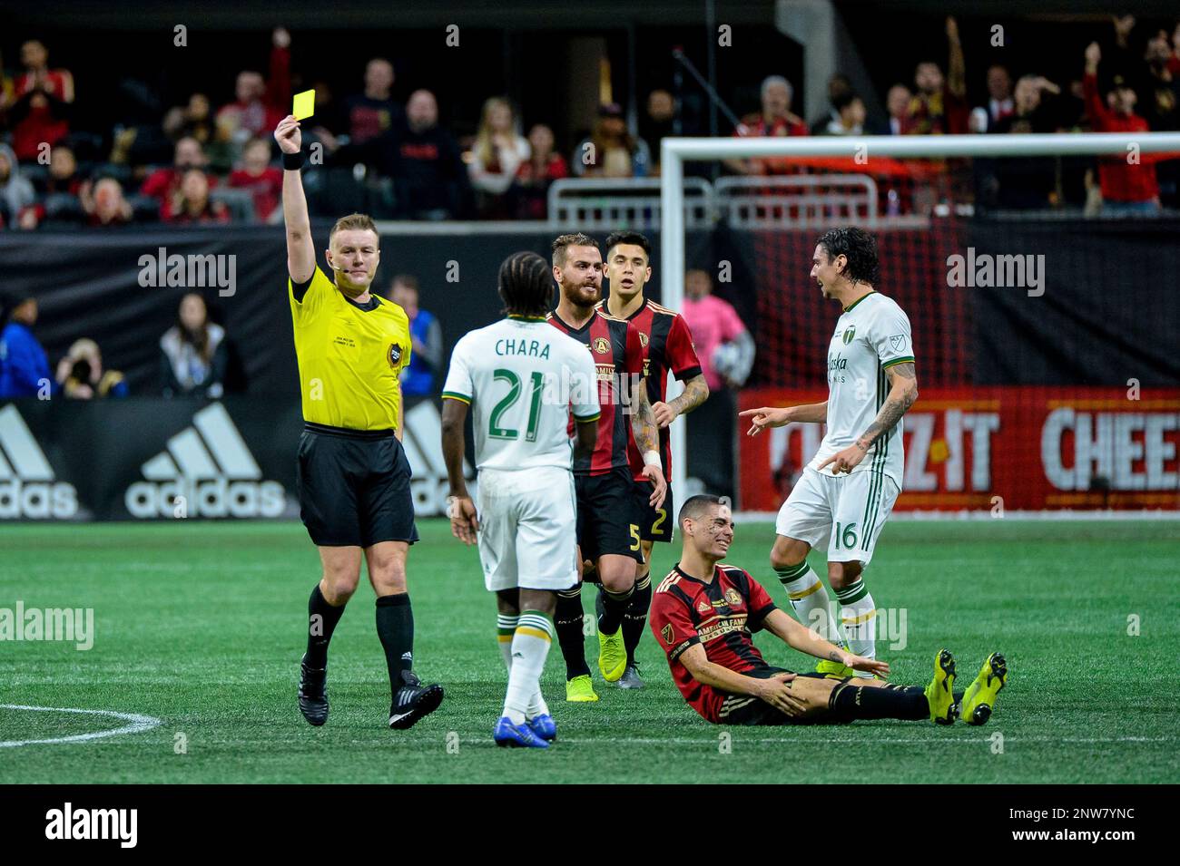 ATLANTA, GA - DECEMBER 08: Major League Soccer referee Alan Kelly shows ...