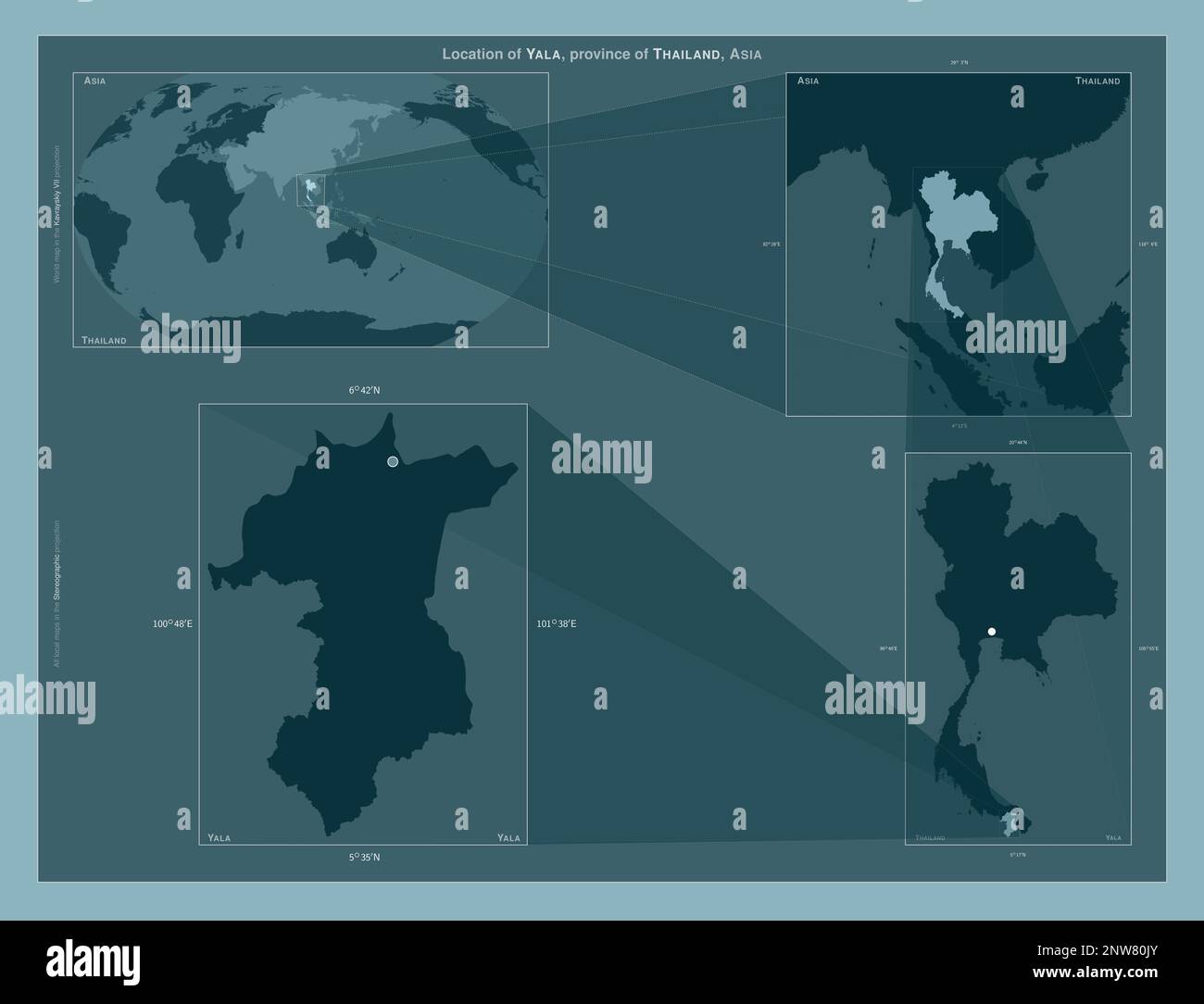 Yala, province of Thailand. Diagram showing the location of the region ...