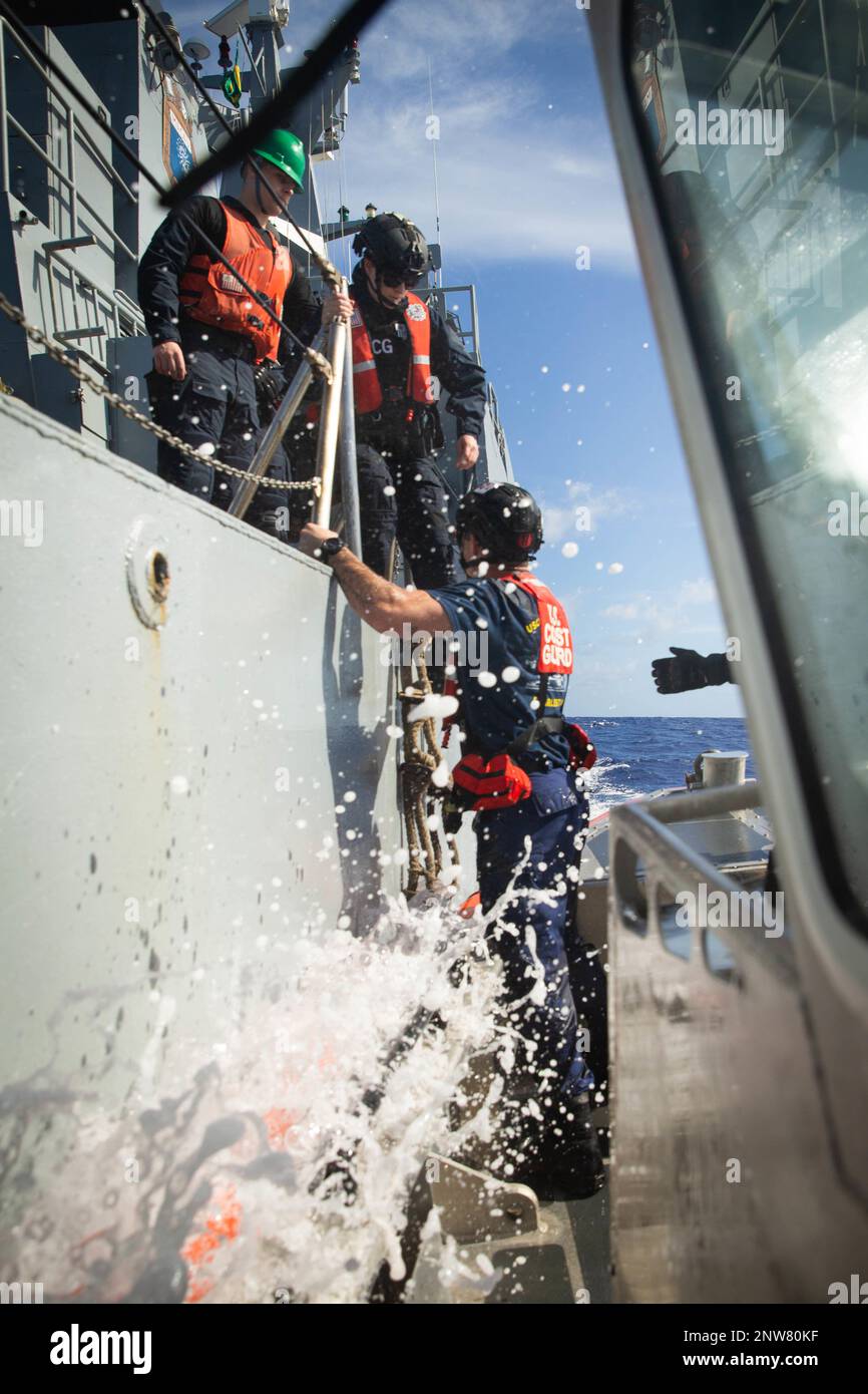 Crew members assigned to USCGC Stone (WMSL 758), conduct a maritime law ...