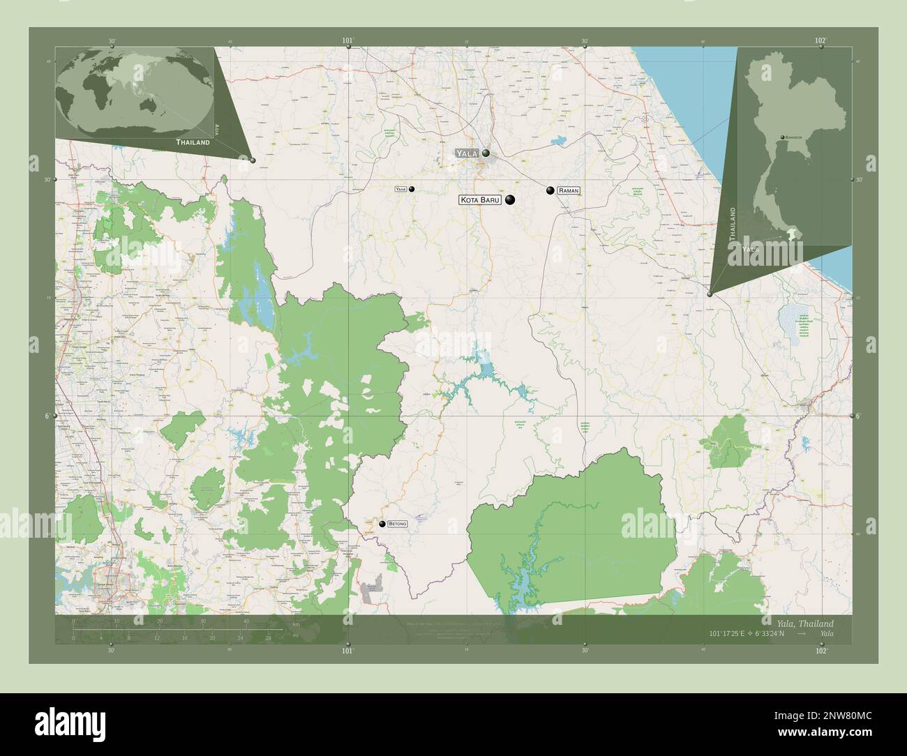 Yala, province of Thailand. Open Street Map. Locations and names of ...
