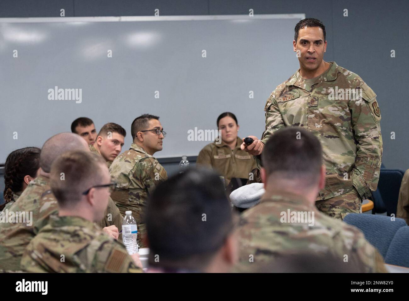 Chief Master Sgt. Alan Weary, installation command chief, speaks to ...